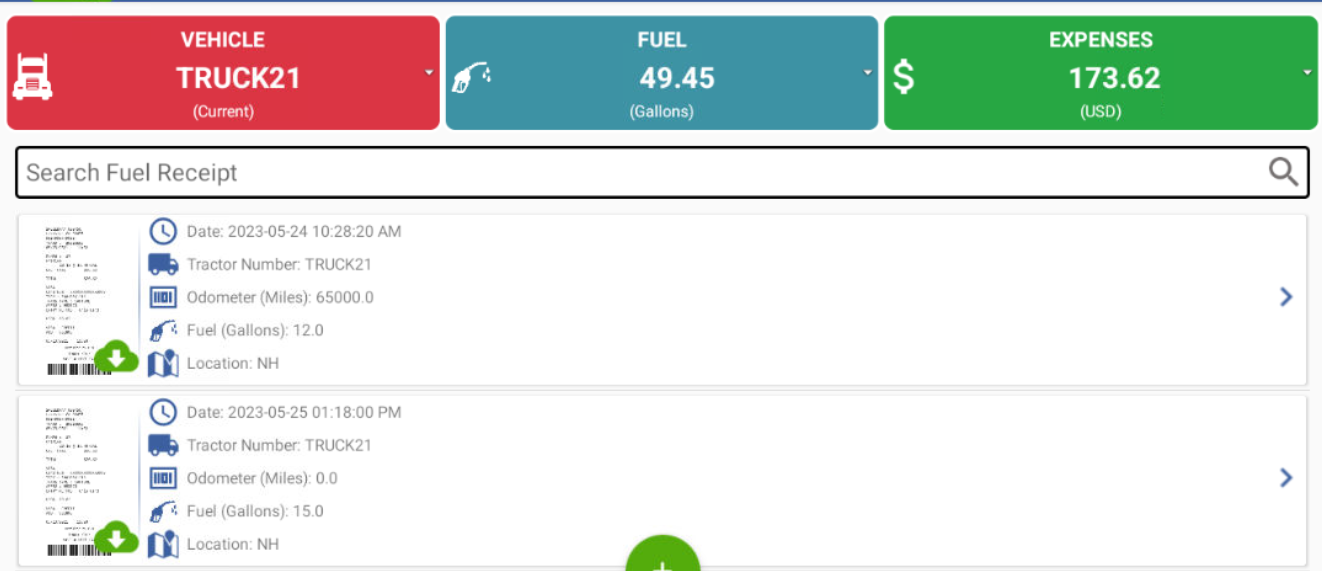 ELD Android: Fuel Receipts