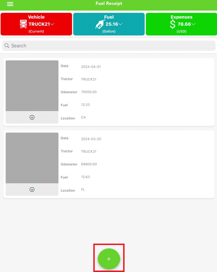 ELD iOS: Fuel Receipts