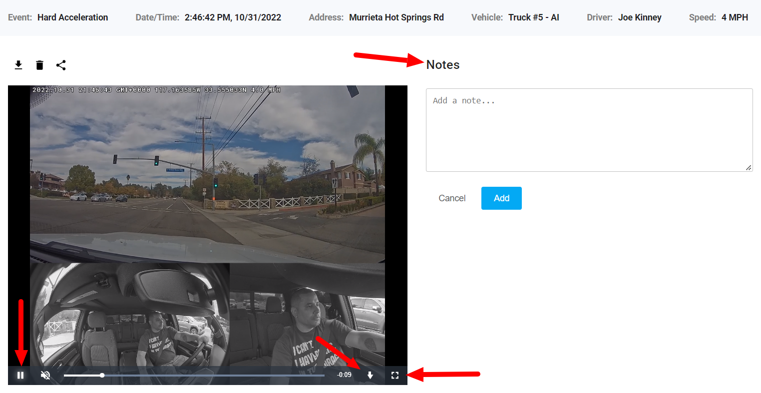 VidFleet Cameras: Video Tab
