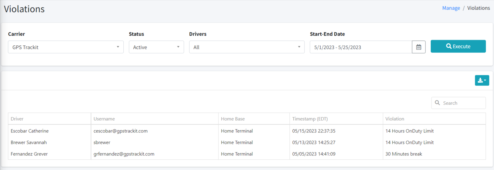 ELD Management - Violation Records