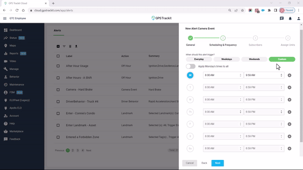 VidFleet Cameras: Alerts