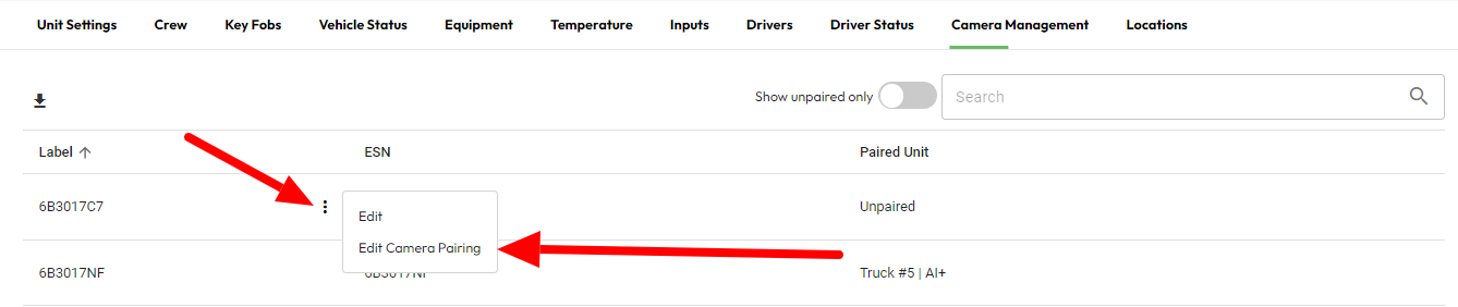 VidFleet Cameras: Camera Management