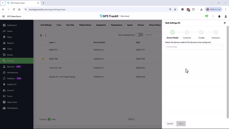 VidFleet Cameras: Camera Management